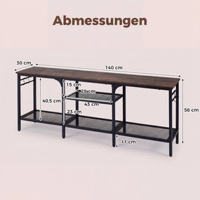 Costway Televizní stolek s otevřenými policemi 140 cm, hnědý