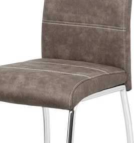 Autronic Jídelní židle HC-486 BR3, hnědá látka COWBOY v dekoru vintage kůže, bílé prošití/kov
