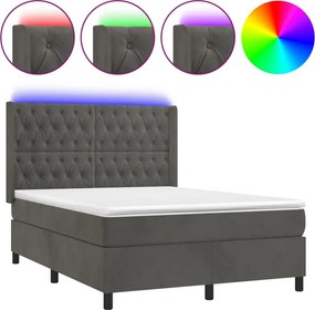 Box spring postel s matrací a LED tmavě šedá 140x200 cm samet 3139746