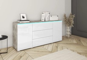 Kombinovaná komoda HERMINA 150 - beton / bílá lesk