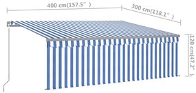 vidaXL Marketos Ručně zatahovací markýza s roletou 4 x 3 m modrobílá