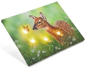 Nexos  86711 Nástěnná malba jelen na louce, 4 LED, 30 x 40 cm