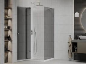 Mexen Roma, sprchový kout s křídlovými dveřmi 100 (dveře) x 100 (stěna) cm, 6mm šedé sklo, chromový profil + slim sprchová vanička bílá + chromový sifon, 854-100-100-01-40-4010