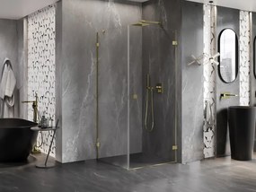 Mexen Lunar-B, pravostranný výklopný sprchový kout 70 x 70 cm, 8mm čiré sklo, zlatý profil, 832-070-070-50-00-P