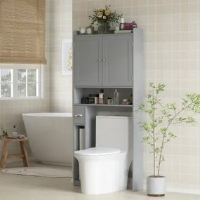 HOMCOM nástavec nábytku pro WC nebo pračku, 2 dveře, 3 přihrádky, držák na toaletní papír, 80x19,5x170 cm, šedá