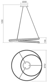 Redo 01-4365 - LED Stmívatelný lustr na lanku TORSION LED/60W/230V černá
