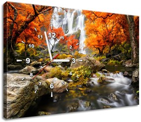 Gario Obraz s hodinami Podzimní vodopád Rozměry: 60 x 40 cm