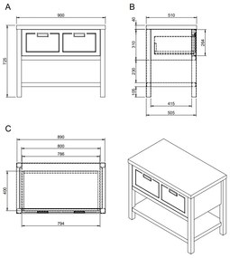 Koupelnová skříňka pod umyvadlo Naturel Country 90x72,5x51 cm palisandr COUNTRY90ZBUMPA