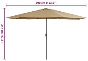 vidaXL Marketos Zahradní slunečník s kovovou tyčí 390 cm taupe