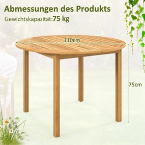 Costway Zahradní stůl z akátového dřeva kulatý pro 4 osoby bistro na dvůr