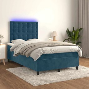 Box spring postel s matrací a LED tmavě modrá 120x190 cm samet 3270339