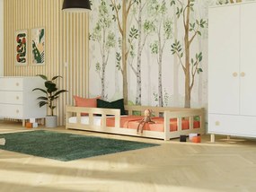 Benlemi Šalvějově zelená nízká jednolůžková postel FENCE 4v1 s jednou zábranou 90x190 cm