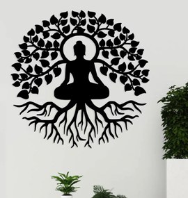 Dvě opice Strom života - Rozvětvený Buddha - dřevěný obraz na stěnu Materiál: DUB SONOMA, Velikost (mm): 850 x 850