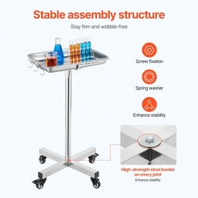 Mobilní stojan Mayo z nerezové oceli 64–101,1 cm s odnímatelným podnosem