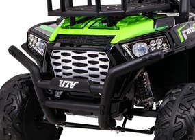 Ramiz Elektrická terénní bugina UTV pro děti zelená + dálkové ovládání + zavazadlový prostor + pomalý start + EVA kola + MP3 LED