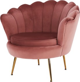 Křeslo ve stylu Art-deco, růžová Velvet látka / gold chrom-zlatý, NOBLIN