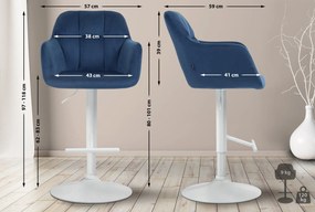 Barová židle Natoma samet bílá konstrukce – modrá