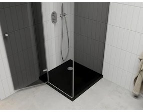 Mexen Roma, sprchový kout s křídlovými dveřmi 90 (dveře) x 90 (stěna) cm, 6mm šedé sklo, chromový profil + slim sprchová vanička černá + chromový sifon, 854-090-090-01-40-4070