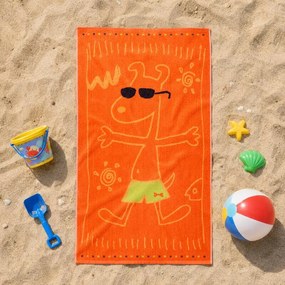 SCANquilt plážová osuška VELUR snoopy oranžová 70 x 125 cm