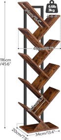 Knihovna Vasagle Mergo 116 cm hnědá