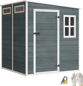 Outsunny zahradní kůlna 183 × 183 cm, patinovaná šedá, s podlahou, panely ve vzhledu dřeva, zamykatelnými dveřmi a okny | Aosom