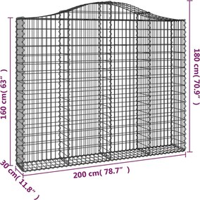 Klenutý gabionový koš 200 x 30 x 160/180 cm pozinkované železo 153388