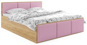 Čalouněná postel PANAMAX, 160x200, dub kraft/trinity 19 - růžová + kovový rošt + matrace