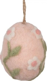 Růžové závěsné plstěné vajíčko s květy - Ø 6*8 cm