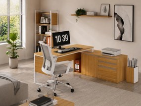 Rohový kancelářský stůl s komodou Houseland Nuvia Home 04 194 cm dub/bílý