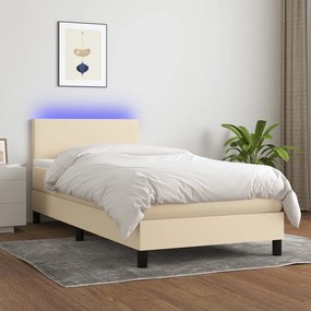 Box spring postel s matrací a LED krémová 90x200 cm textil,  3132970