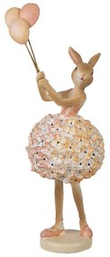 Béžová dekorace králičí dívka se sukní z květů a balonky - 11*7*27 cm