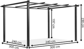 Barbados 3 x 3 m antracitový kovový rám zahradní pergoly Garden Point