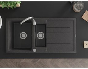 Mexen Andres - granitový dřez 100,0x50,0cm, 1,5-komorový, černá-skvrny, 6515101510-76