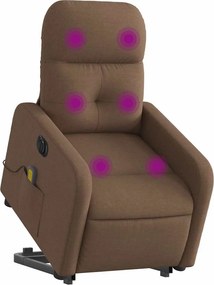 Elektrické zvedací masážní polohovací křeslo hnědé textil 3206826