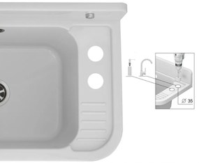 Sink Quality Universe, univerzální plastová výlevka 50x34x31 cm + sifon, 1-komorová, bílá, SKQ-KGK50-WH