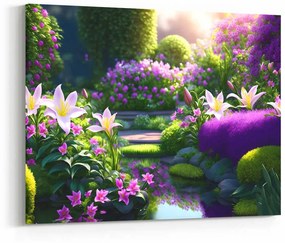 Obraz zahrada s jezírkem a květinami