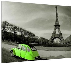 Obraz Eiffelovy věže a zeleného auta (70x50 cm)