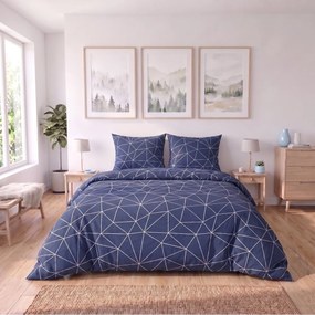Bavlněné povlečení NORDIC COLLECTION GRID modré - 1x 200/200, 2x 70/90cm