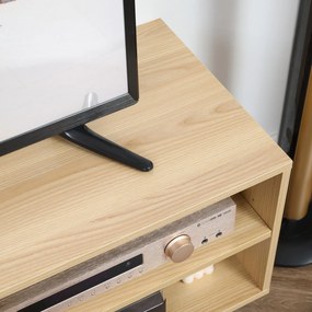 HOMCOM Moderní televizní stolek s 2 dvířky a 2 policemi pro televize do 116 cm pro ložnici 110x39x48,8 cm Přírodní a bílý