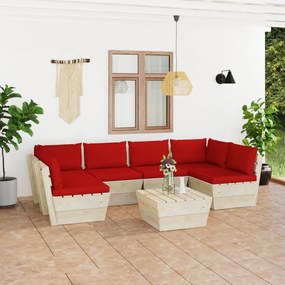 vidaXL 7dílná zahradní sedací souprava z palet + podušky smrkové dřevo [3063595] Barva: Červená