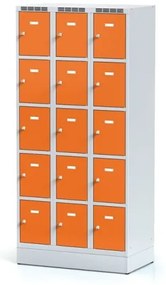 Alfa 3 Šatní skříňka na soklu s úložnými boxy, 15 boxů, oranžové dveře, otočný zámek