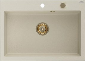 Mexen Elix granitový dřez 1-komorový 700 x 500 mm, béžový, sifon zlatý - 6526701005-69-G
