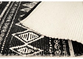 Černo-bílý bavlněný koberec Webtappeti Ethnic, 55 x 140 cm
