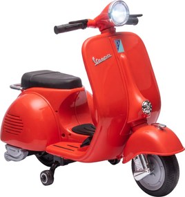 AIYAPLAY elektrická motorka pro děti od 3 let, licencovaná VESPA, 7,2 V, s odnímatelnými pomocnými kolečky, 3-5 km/h, max. 30 kg, červená