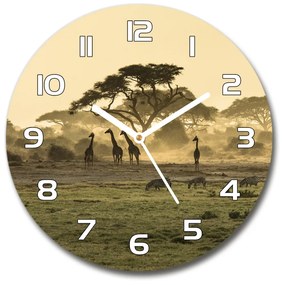 Wallmuralia Skleněné hodiny kulaté Žirava na savaně fi 30 cm