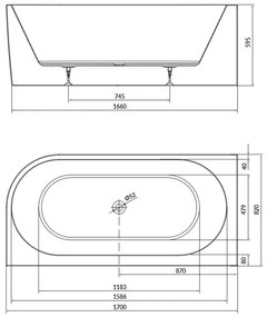 Cersanit - Volně stojící akrylátová vana ke zdi Crea 170 x 82 cm levá, S301-329