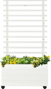 Zahradní květinový box s mřížkou Outsunny, květinový box na kolečkách, vyvýšený záhon pro popínavé rostliny, zahrada, přírodní dřevo, bílý, 76 x 30 x