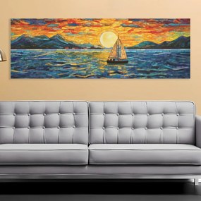 Obraz na plátně - Plachetnice při západu slunce mozaika FeelHappy.cz Velikost obrazu: 240 x 80 cm