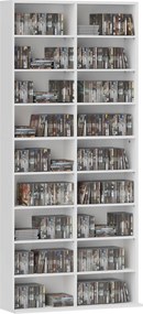 HOMCOM úložný stojan na CD a DVD 18 přihrádek, maximální kapacita 640 CD/360 DVD 430 Blu-ray, 78,5 x 24 x 175 cm, bílý