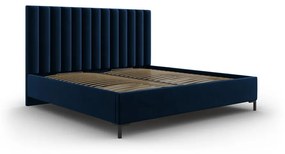 Tmavě modrá čalouněná dvoulůžková postel s úložným prostorem s roštem 200x200 cm Casey – Mazzini Beds
